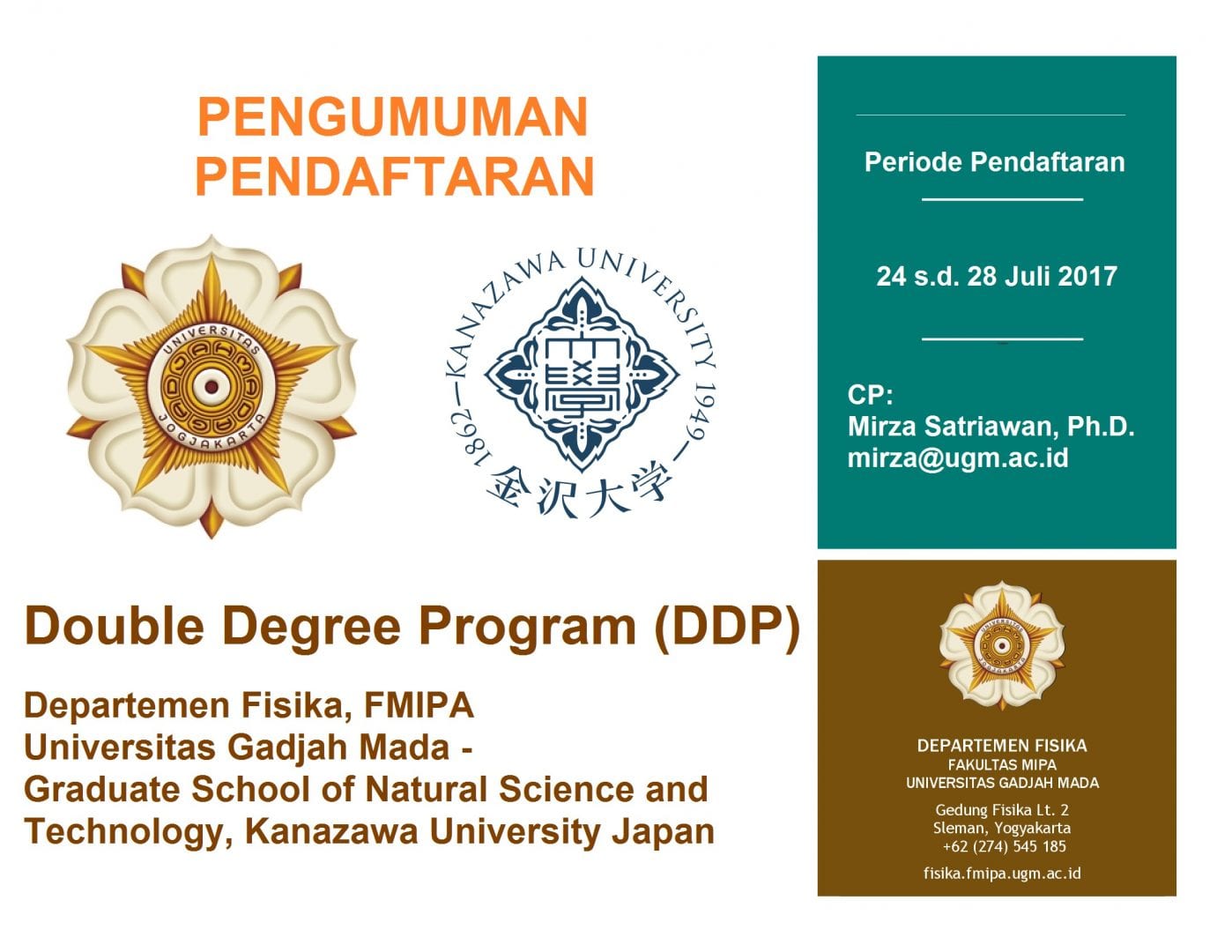 Terbaru : Double Degree Program Departemen Fisika UGM-Graduate School of Natural Science and ...